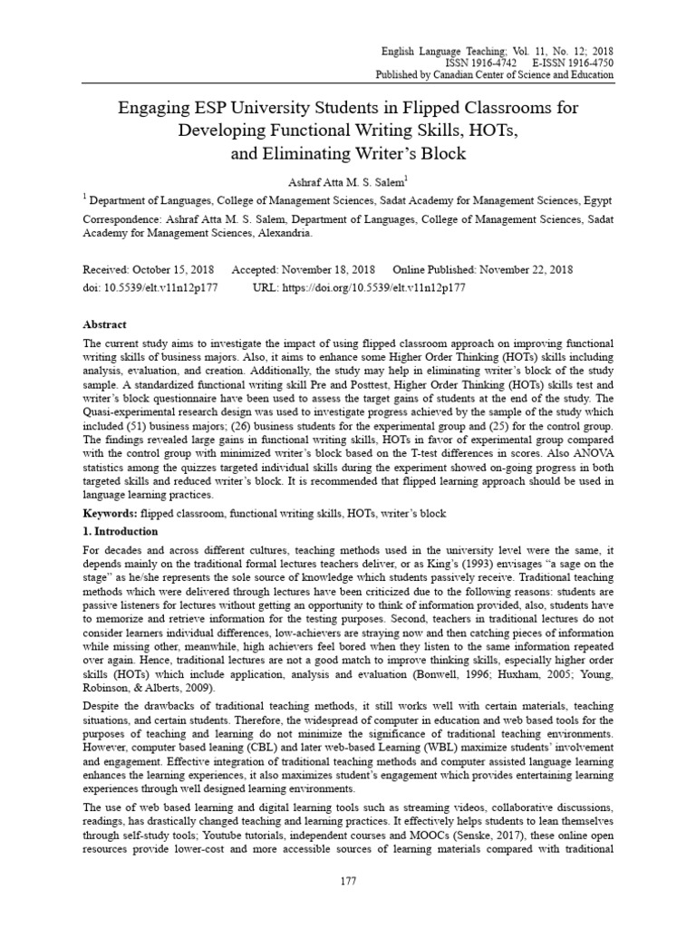 Engaging ESP Iniversity Students in Flipped Classrooms To Develop ...