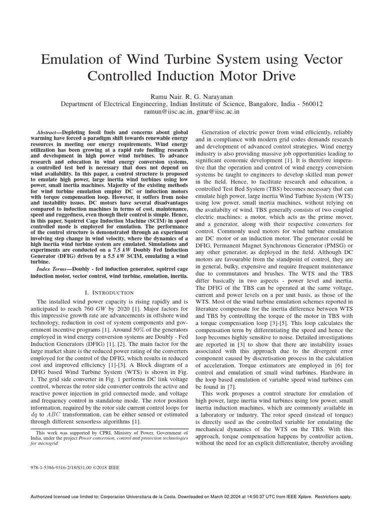 Emulation of Wind Turbine System Using Vector Controlled Induction Motor Drive | PDF | Electric ...