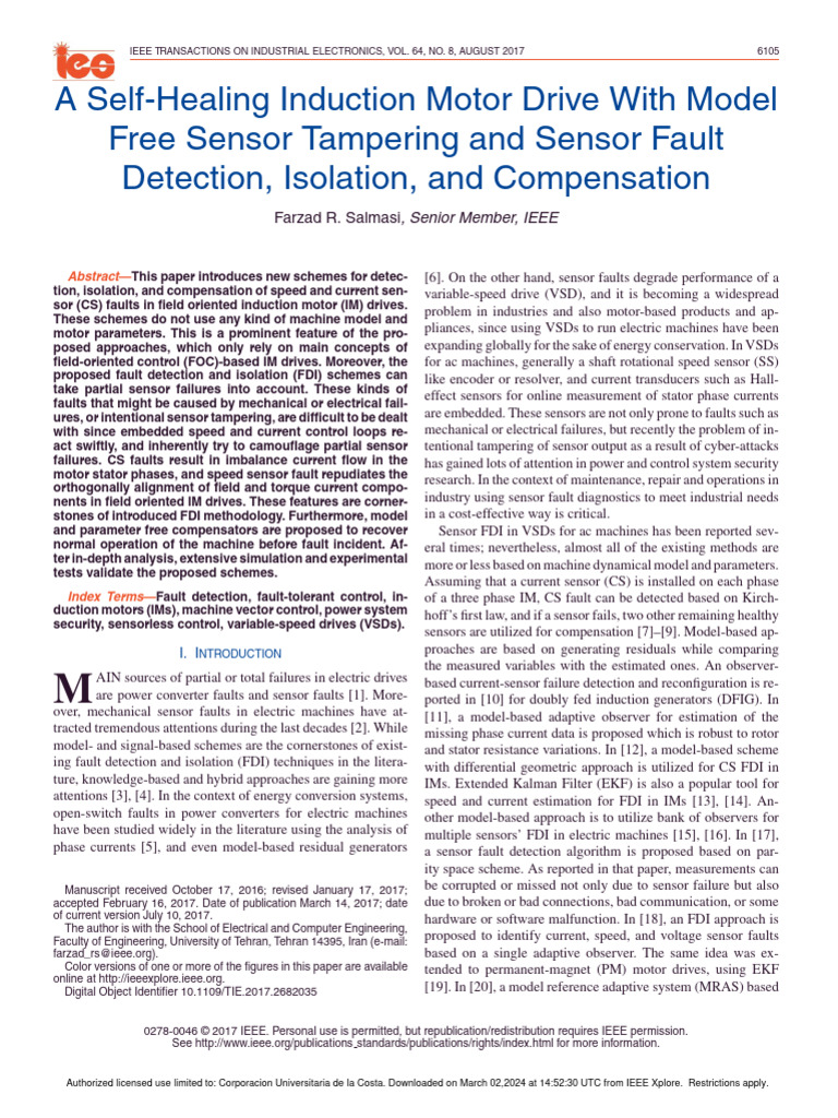 A Self Healing Induction Motor Drive With Model Free Sensor Tampering