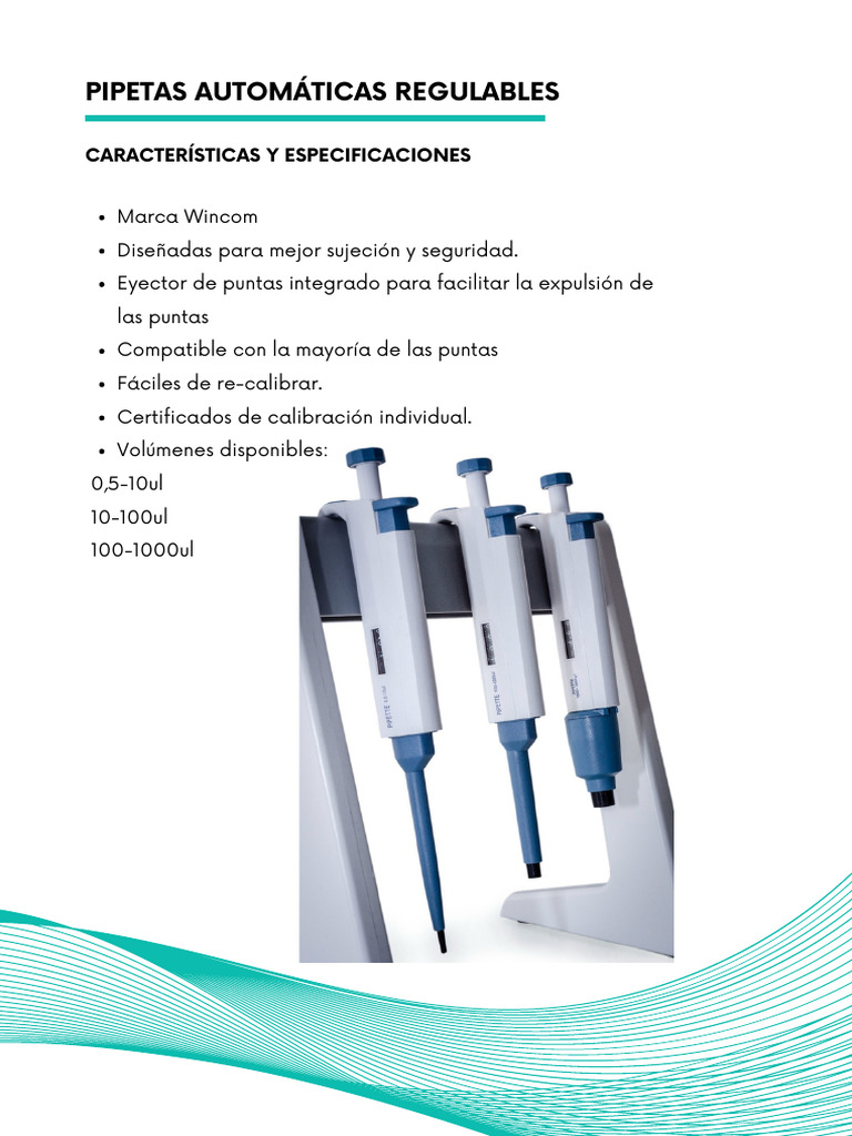 Pipetas Automáticas Wincom: Especificaciones | PDF