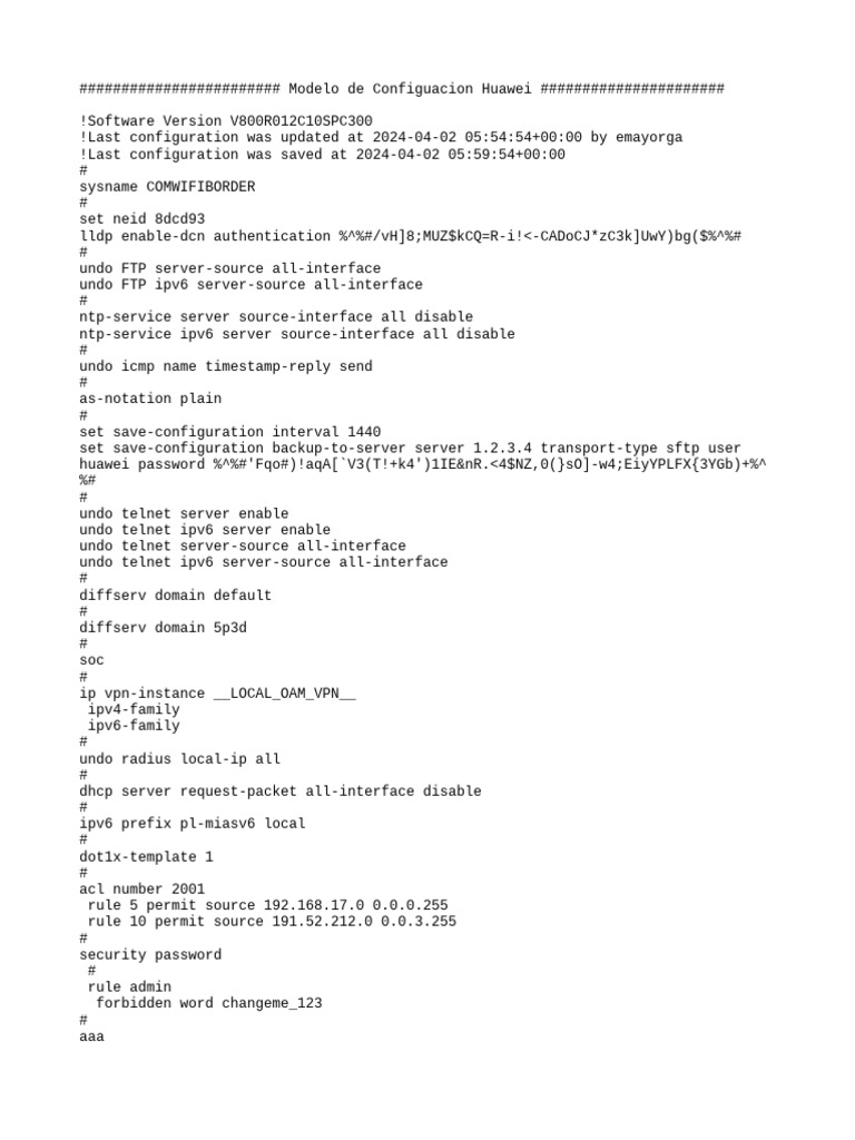 Modelo de Programacion Del Huawei - Borde CN | PDF | Secure Shell | Ip Address
