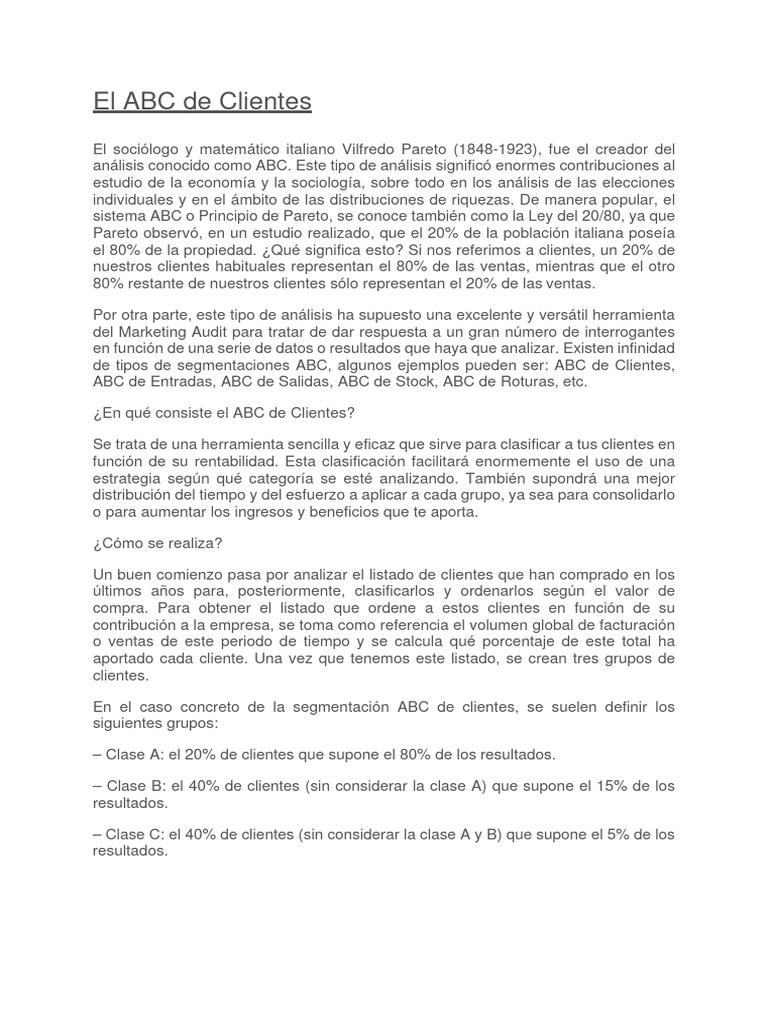 Definicion Clientes ABC | Descargar gratis PDF | Cliente | Business