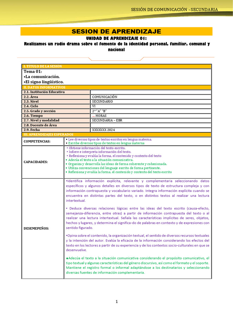 2° Sesion Actv 01 - Comunicación 2024 | PDF | Comunicación | Evaluación