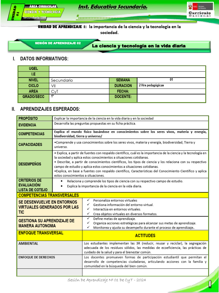 A-1º Ses-Act 2 Cyt Und 1 | PDF | Maestros | Evaluación