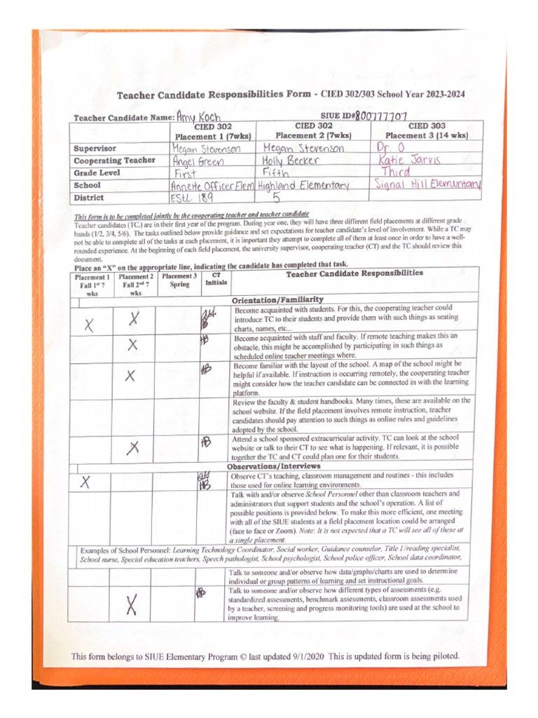 Teacher Candidate Responsibilities Fa23 | PDF