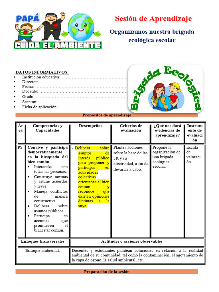 4° Material Día 1 PS Cómo Organizamos Nuestra Brigada Ecológica Escolar Unidad 4 Semana 2 | PDF ...