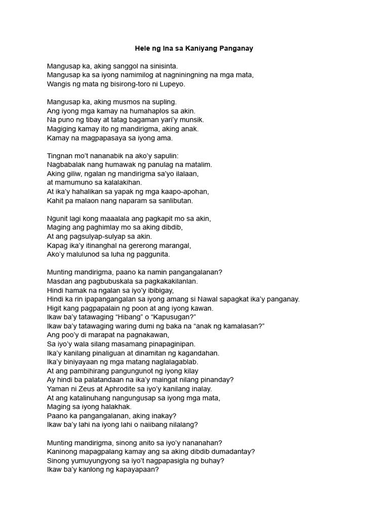 Hele NG Ina Sa Kaniyang Panganay | PDF