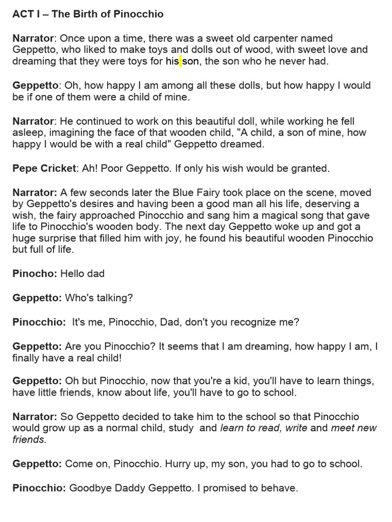Pinocho en Ingles | PDF | Pinocchio