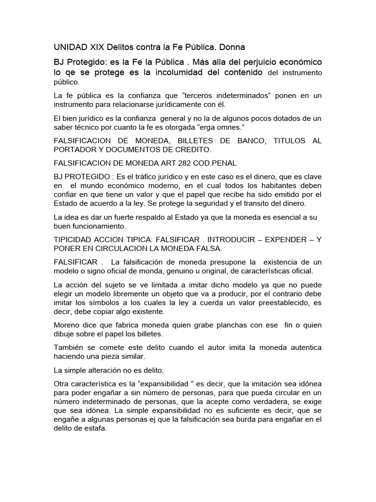 Unidad 19 - Delitos Contra La Fe Pública | PDF | Cheque | Intención (Derecho Penal)