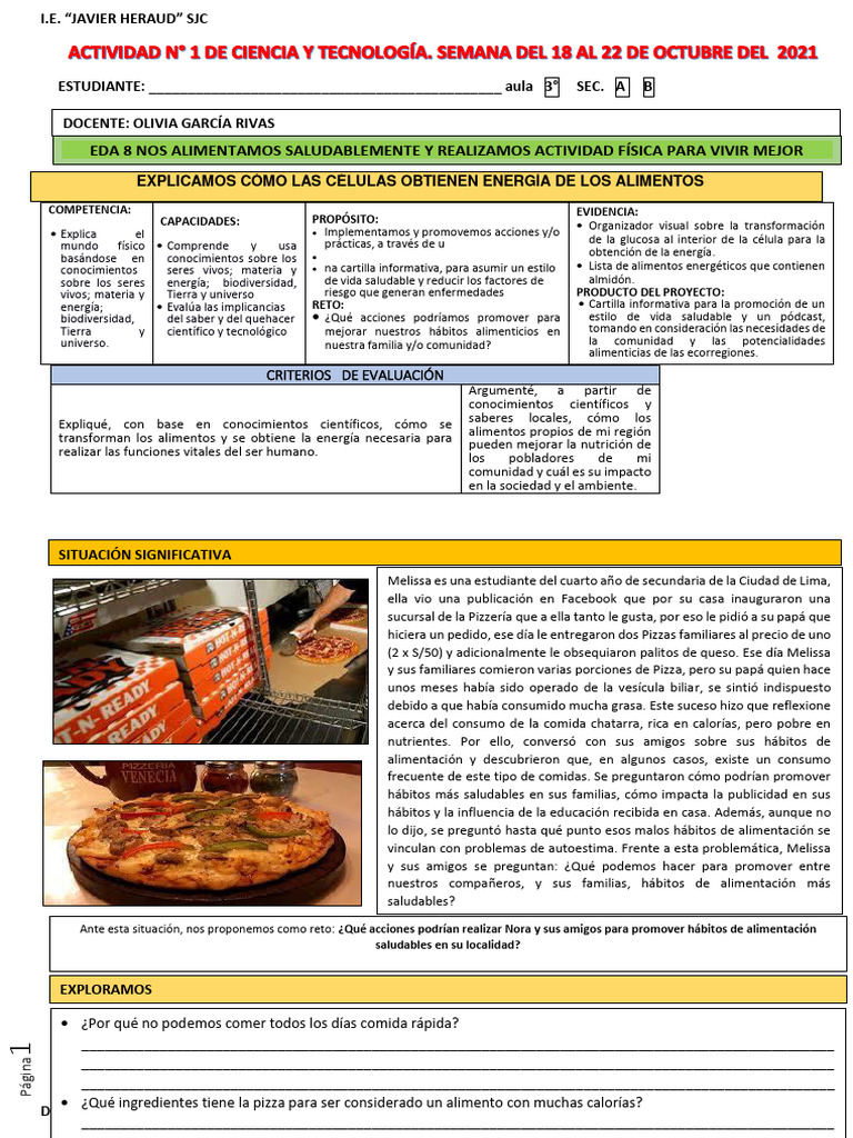 3° y 4° Sec. Semana 1 EDA 8-CYT-2021 - OLIVIA GR | PDF | Trifosfato de adenosina | Respiración ...