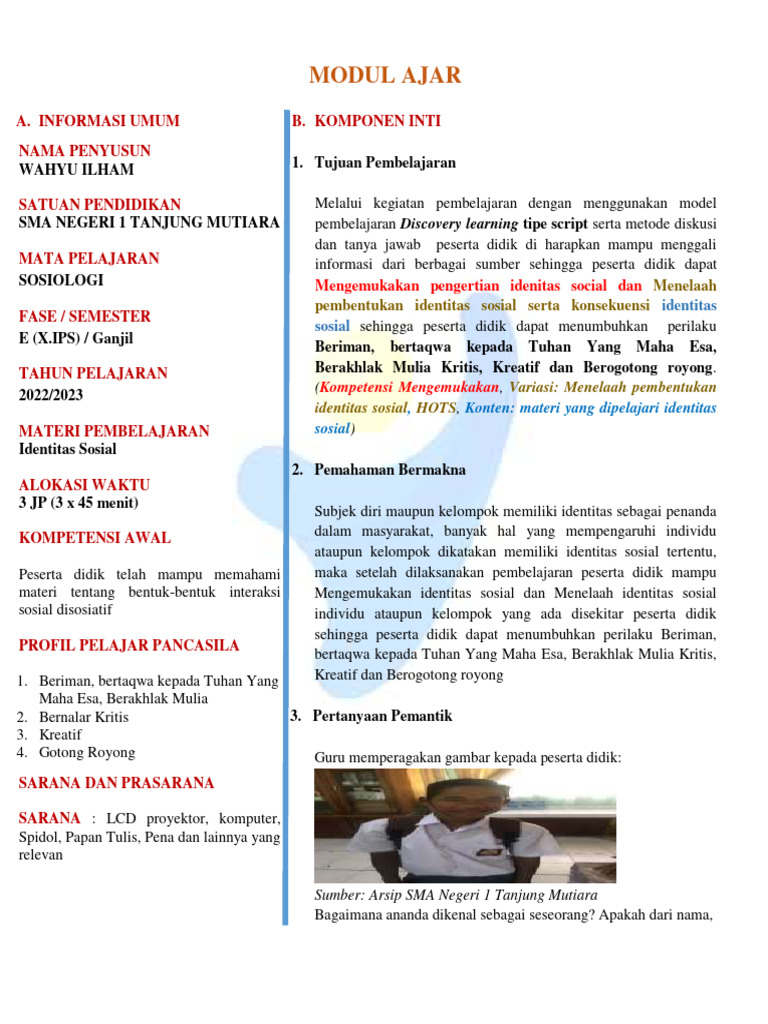 Modul Ajar Sosiologi - Identitas Sosial - Fase E | PDF