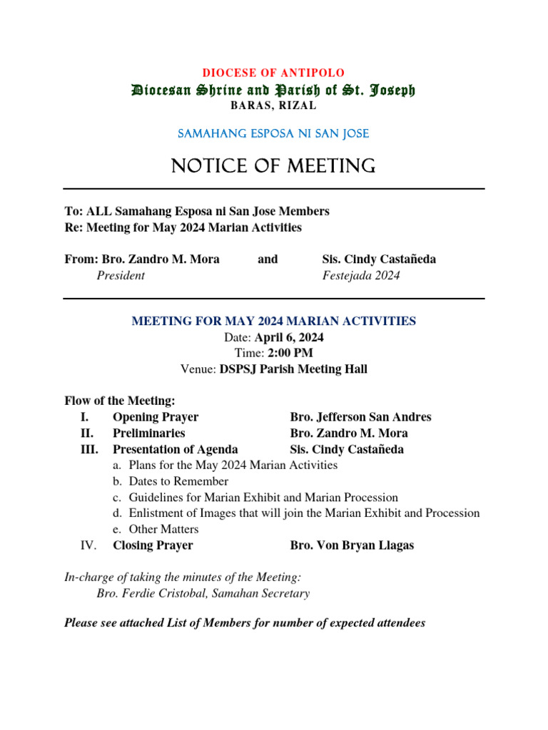 May 2024 Marian Activities Meeting Notice | PDF | Religion & Spirituality
