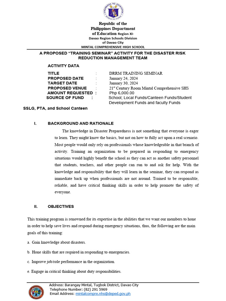 DRRM Proposal Letter Final 2024 | PDF