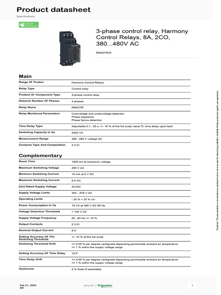 3-Phase Control Relay RM22TR33 Specifications | PDF | Relay ...