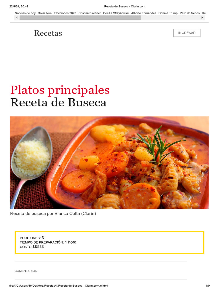 Receta Tradicional de Buseca | PDF | Cocina occidental | Cocina