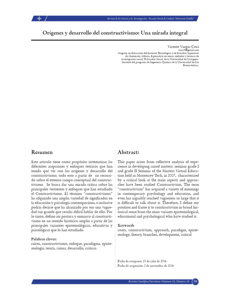 Art. ORIGENES Y DESARROLLO DEL CONSTRUCTIVISMO | PDF | Conocimiento | Aprendizaje