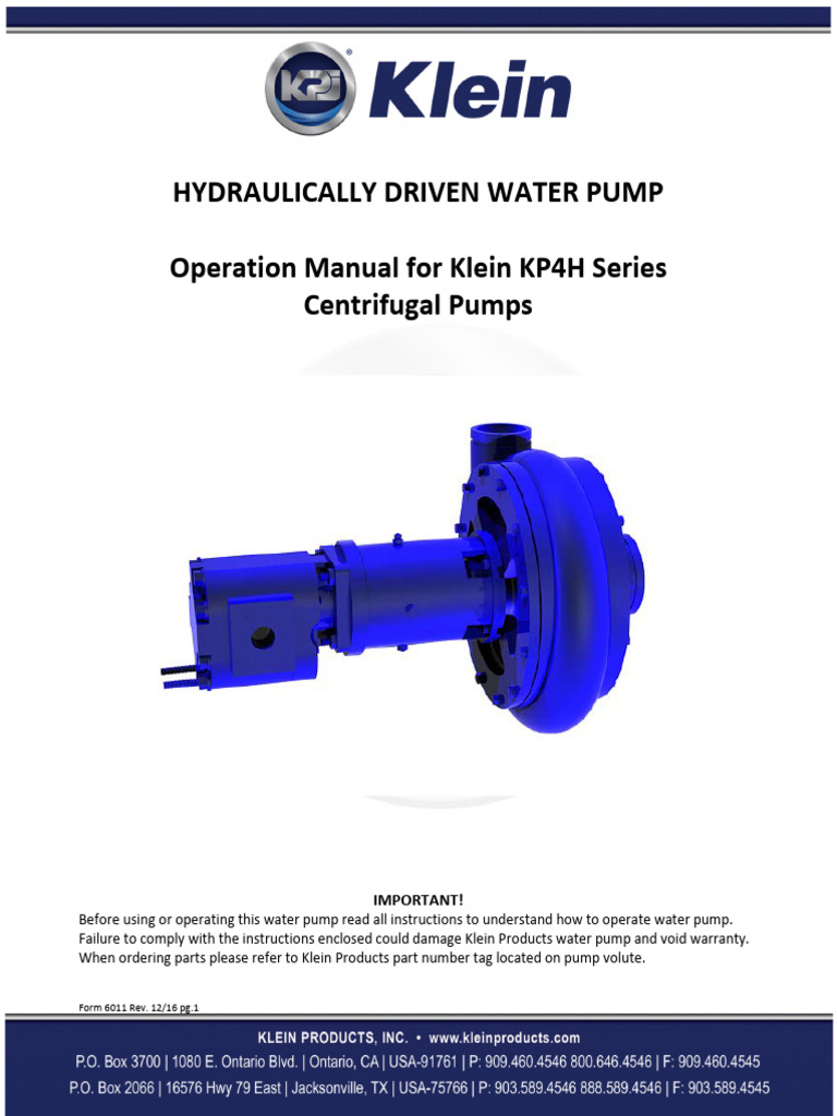 Form 6011 Rev 12-2016 - KP4H Klein Water Pump Operator Manual | PDF ...