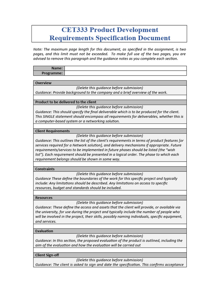CET333 Requirements Specification Document | PDF | Specification (Technical Standard) | Evaluation