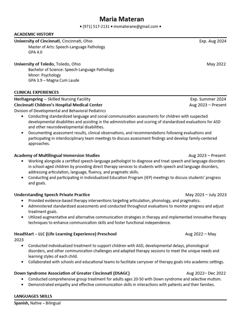 Materan Maria - Resume 2024 | PDF | Behavioural Sciences | Clinical ...