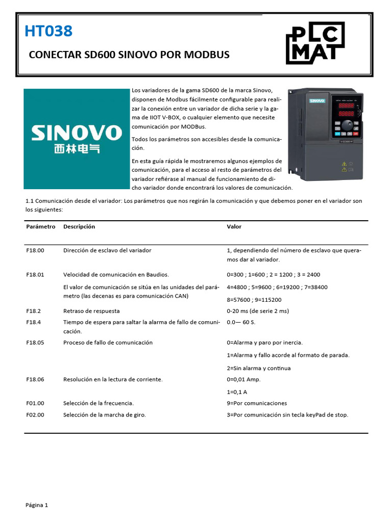 Conexión SD600 Sinovo por Modbus | PDF | Arquitectura de Computadores ...