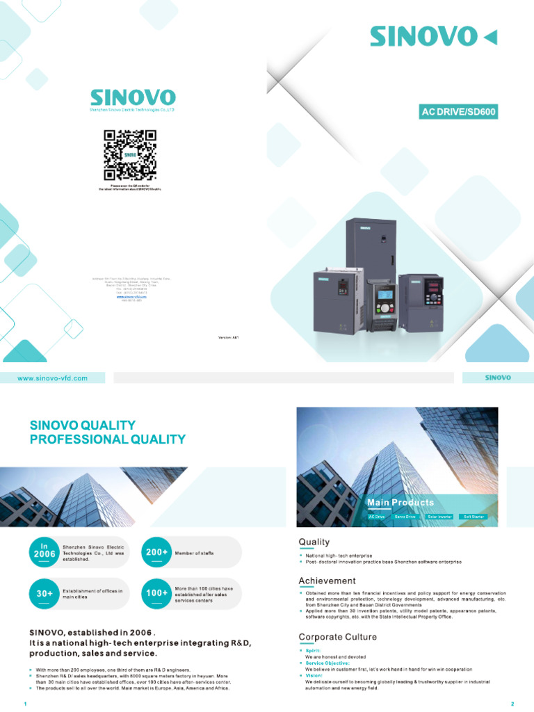 SD600 VFD Catalog From SINOVO | PDF