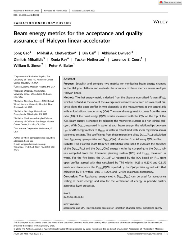 Halcyon Linac Beam Energy Metrics | PDF | Radiation Therapy | Particle ...