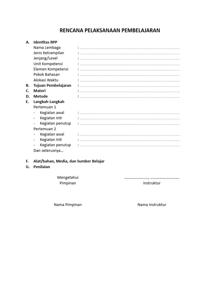Contoh Form Rpp. LKP 2024 | PDF
