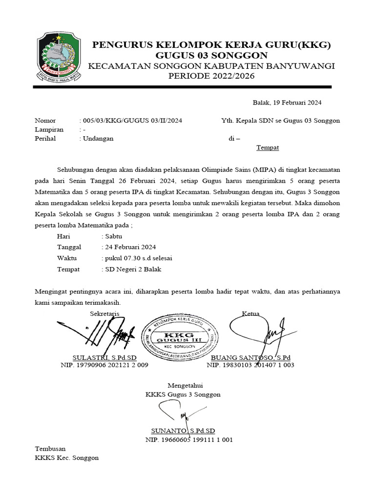 Undangan Lomba OSN Gugus 3 Songgon | PDF