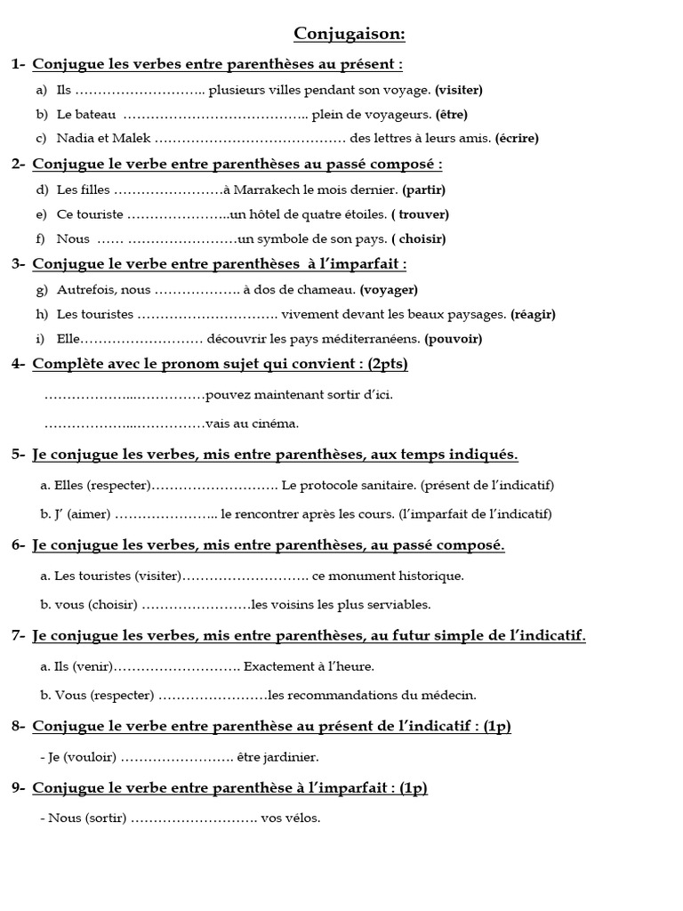 Exercices de Conjugaison Française | PDF | Typologie linguistique ...