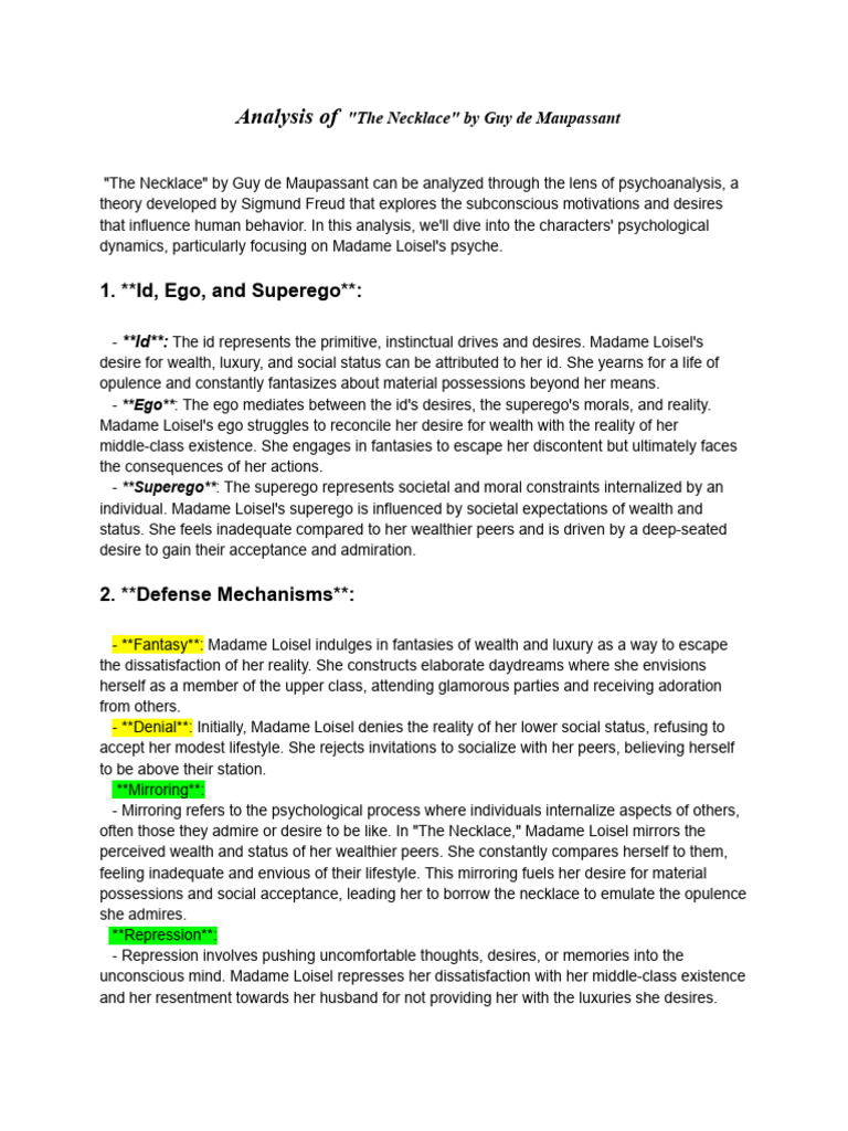 Analysis of - The Necklace - by Guy de Maupassant | PDF | Id ...