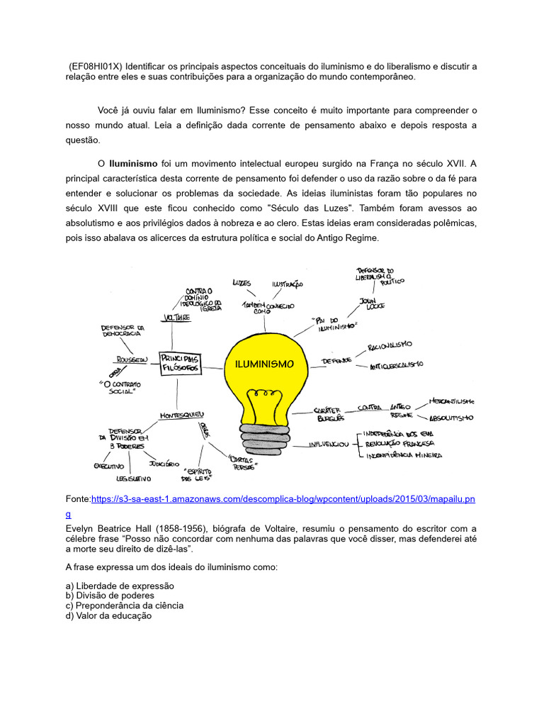 Atitividade Iluminismo 8 Ano | PDF | Iluminismo | Science