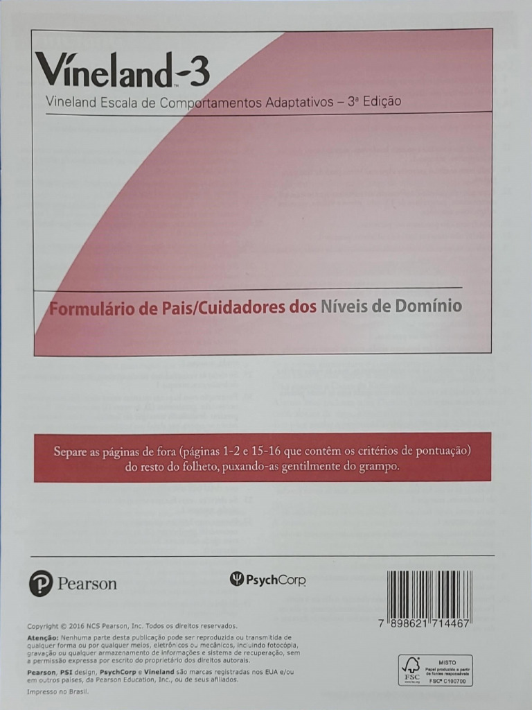 Vineland 3 Formulário de Pais e Cuidadores Dos Níveis de Domínio | PDF | Comportamento | Roupas