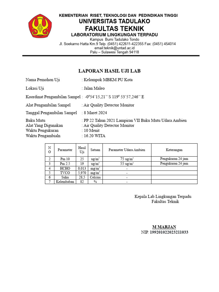 Laporan Hasil Uji Lab Udara | PDF