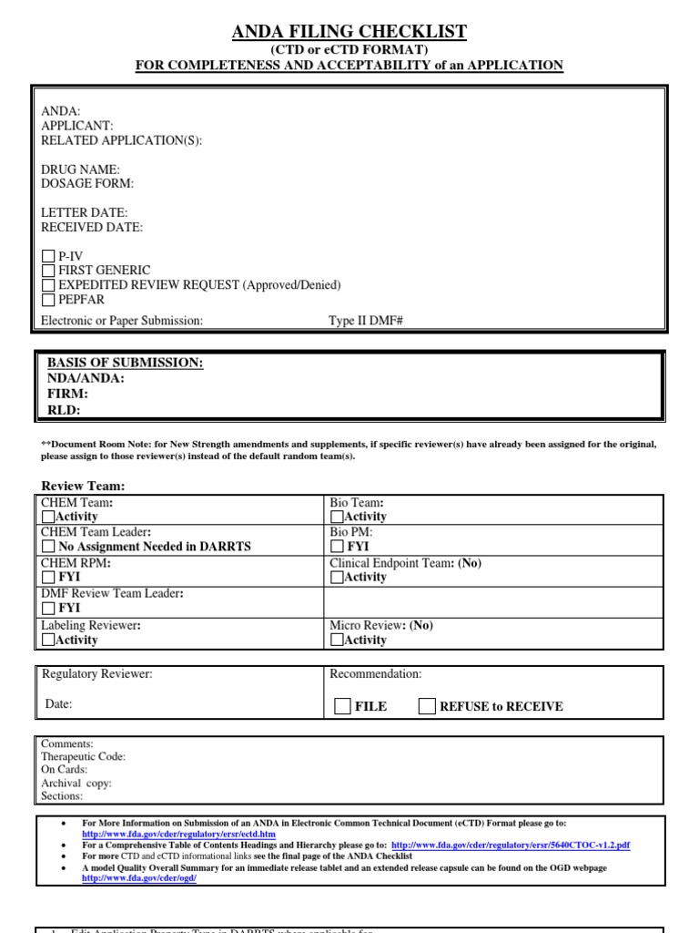 ANDA Filling Checklist | PDF