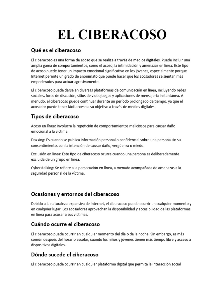El Ciberacoso | PDF | Acoso cibernético | Psicología Social