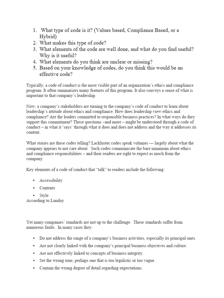 Code of Ethics and Conduct | PDF | Conflict Of Interest | Regulatory ...