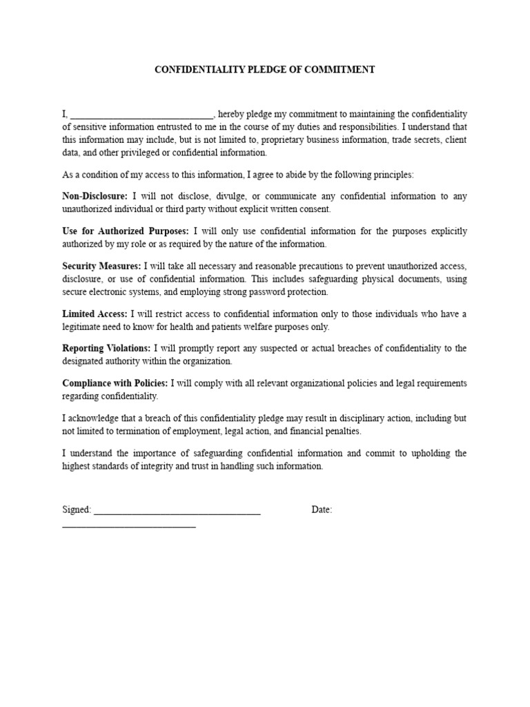 CONFIDENTIALITY PLEDGE OF COMMITMENT | PDF