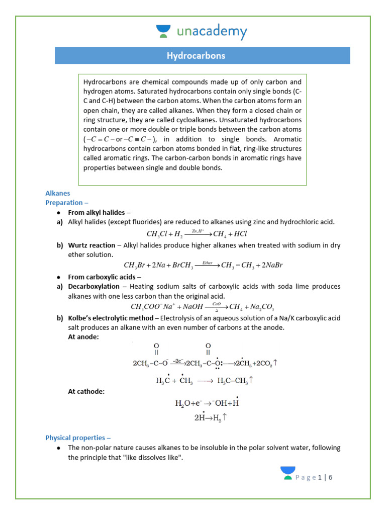 Formula Sheet Hydrocarbons 1 | PDF | Alkene | Alkane