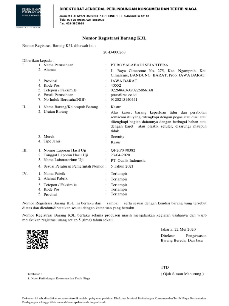 Nomor Registrasi Barang K3L | PDF