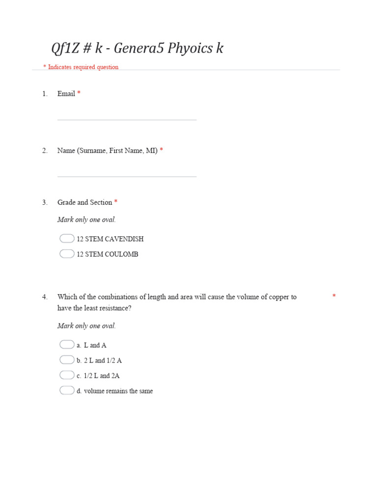 QUIZ # 2 - General Physics 2 - Google Forms | PDF | Electrical ...