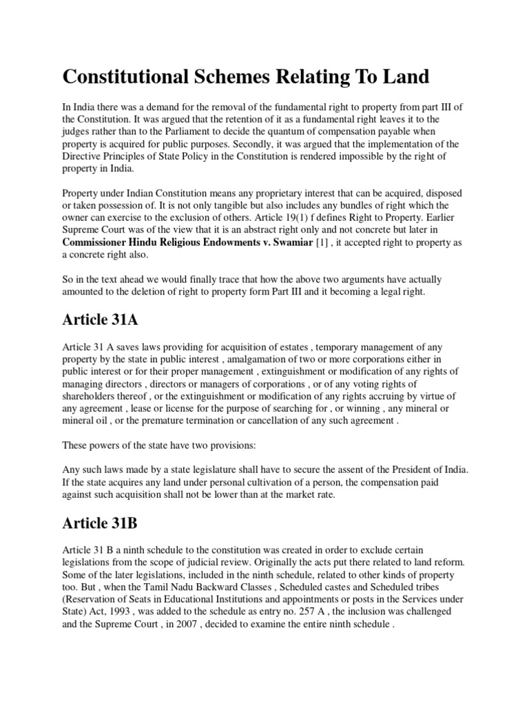 Land Rights in Indian Constitution | PDF | Eminent Domain | Right To ...