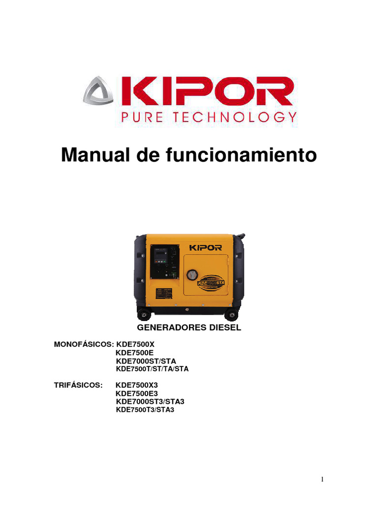 Manual GENERADOR Diesel KIPOR KDE7000-7500 | PDF | Generador eléctrico | Ingenieria Eléctrica