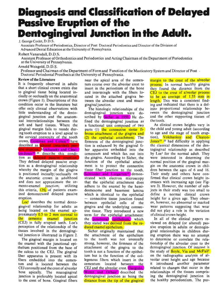Coslet - Passive Eruptionof The Mtogingivajlunction, Inthe | PDF ...