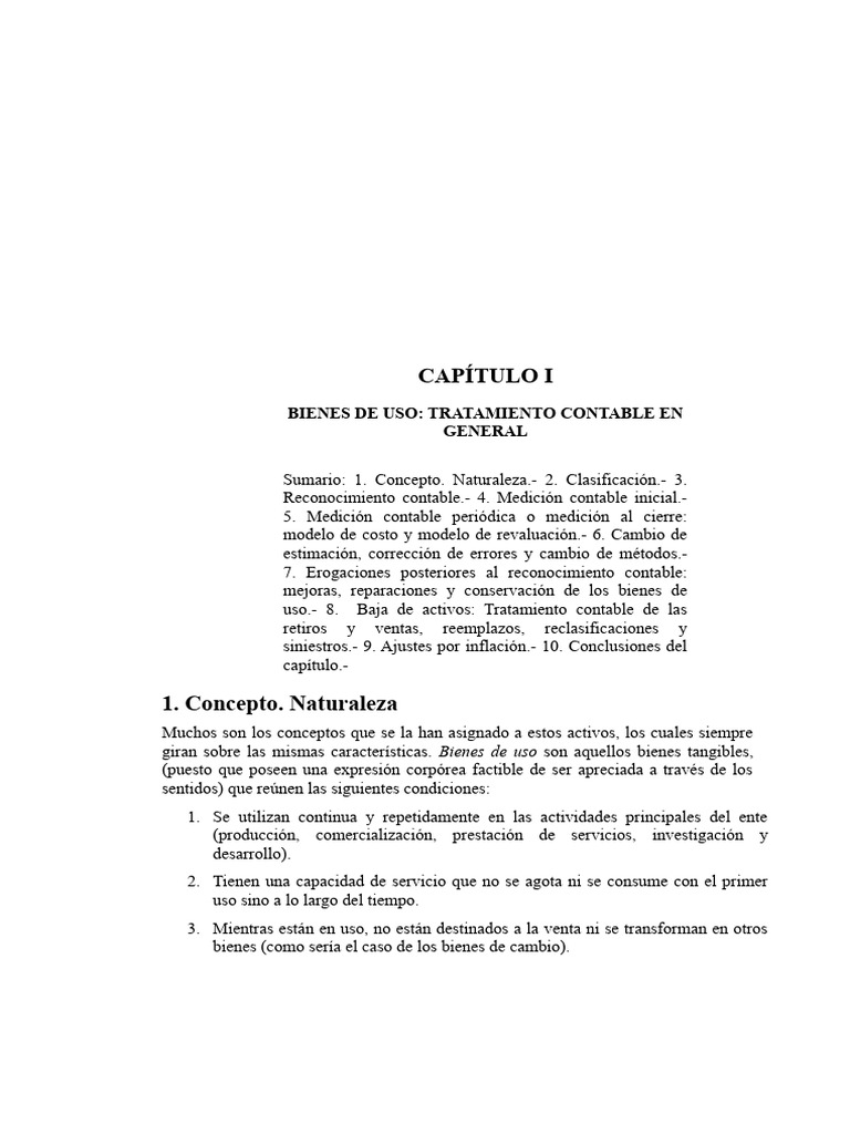 Capitulo I BIENES DE USO: TRATAMIENTO CONTABLE EN GENERAL | PDF | Depreciación | Contabilidad