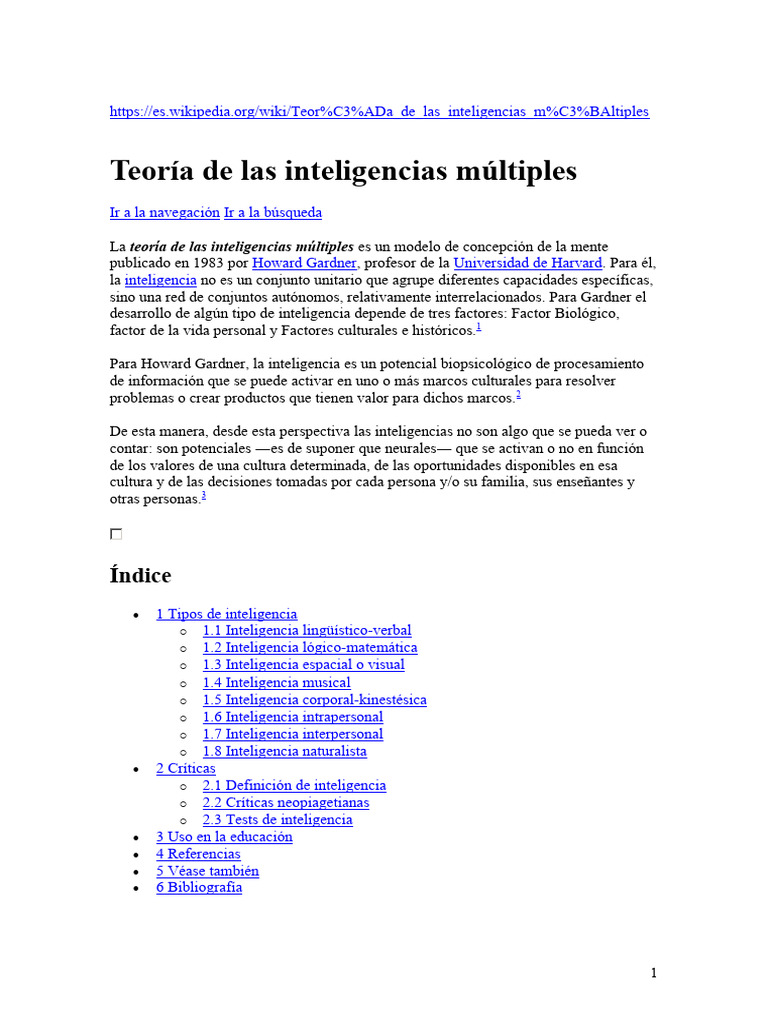 Inteligencias Múltiples Howard Gardner | PDF | Inteligencia | Psicología cognitiva