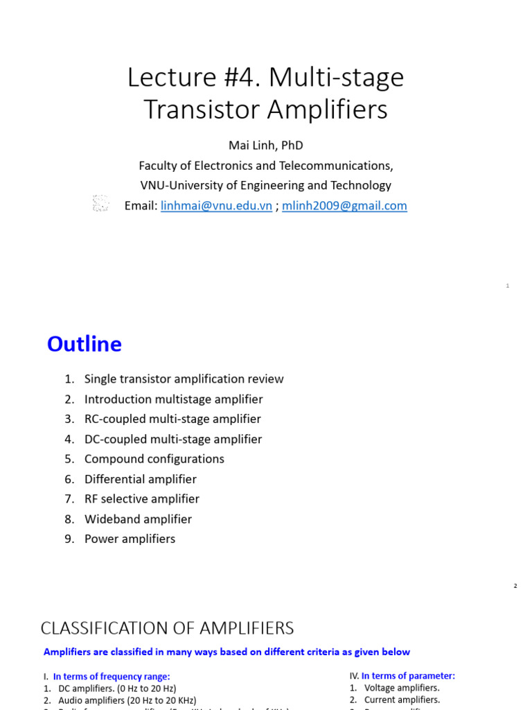 Lecture 4. Multi - Stage Transistor Amplifers - For Uploading | PDF | Amplifier | Decibel