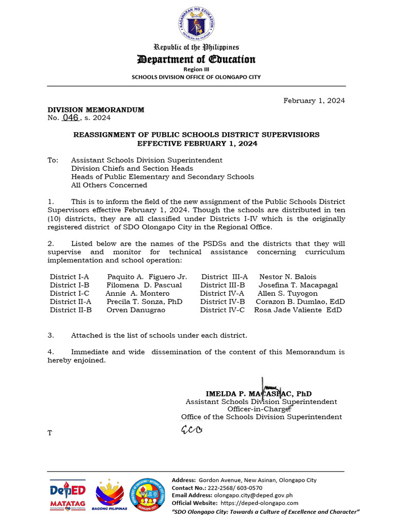 SDO NEW Directory-DM 046 | PDF | Philippines | Public Administration