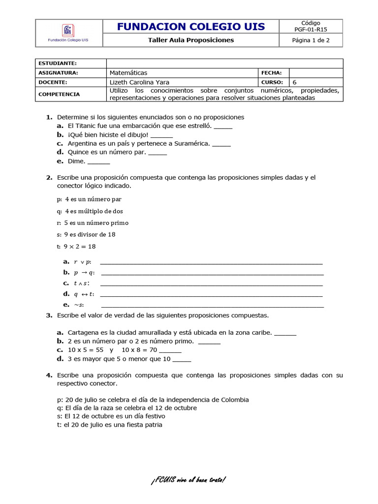 Taller Aula Proposiciones | PDF | Proposición | Verdad