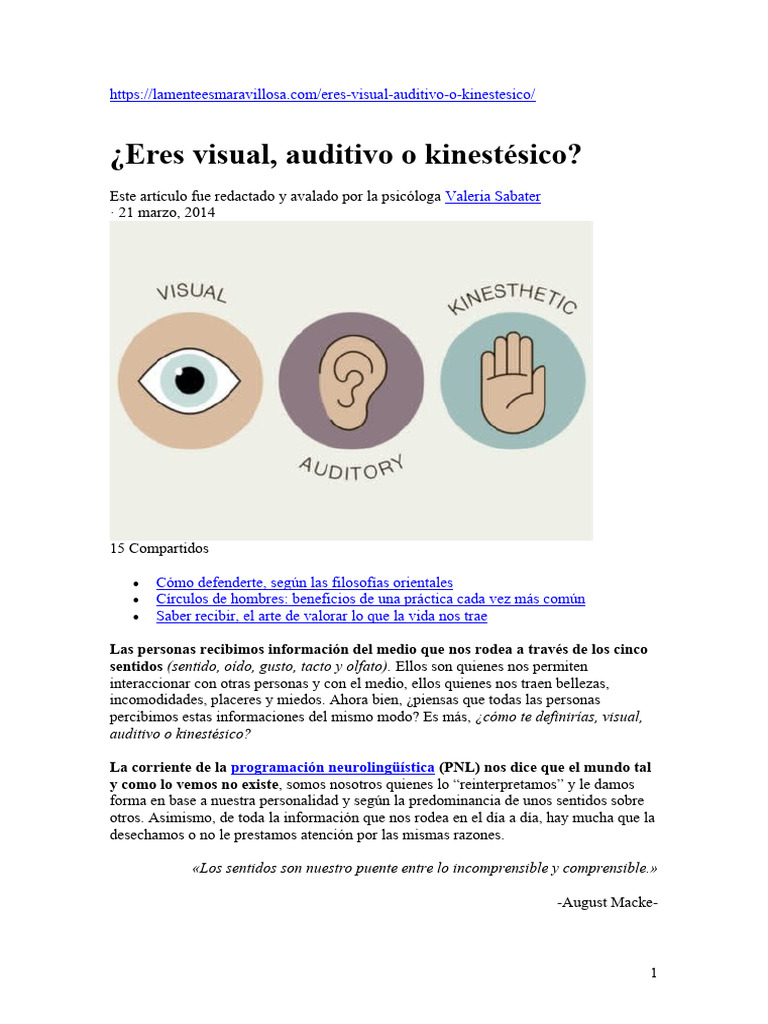 Eres Visual, Auditivo, Kinestésico | PDF | Programación neurolingüistica