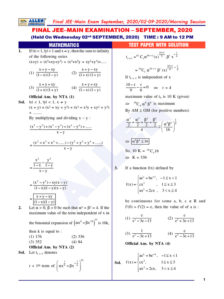 Maths Jeem Sept | PDF | Mathematical Concepts | Mathematical Objects